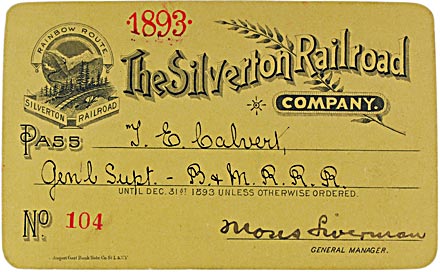 Lot 503: SILVERTON RAILROAD COMPANY PASS
